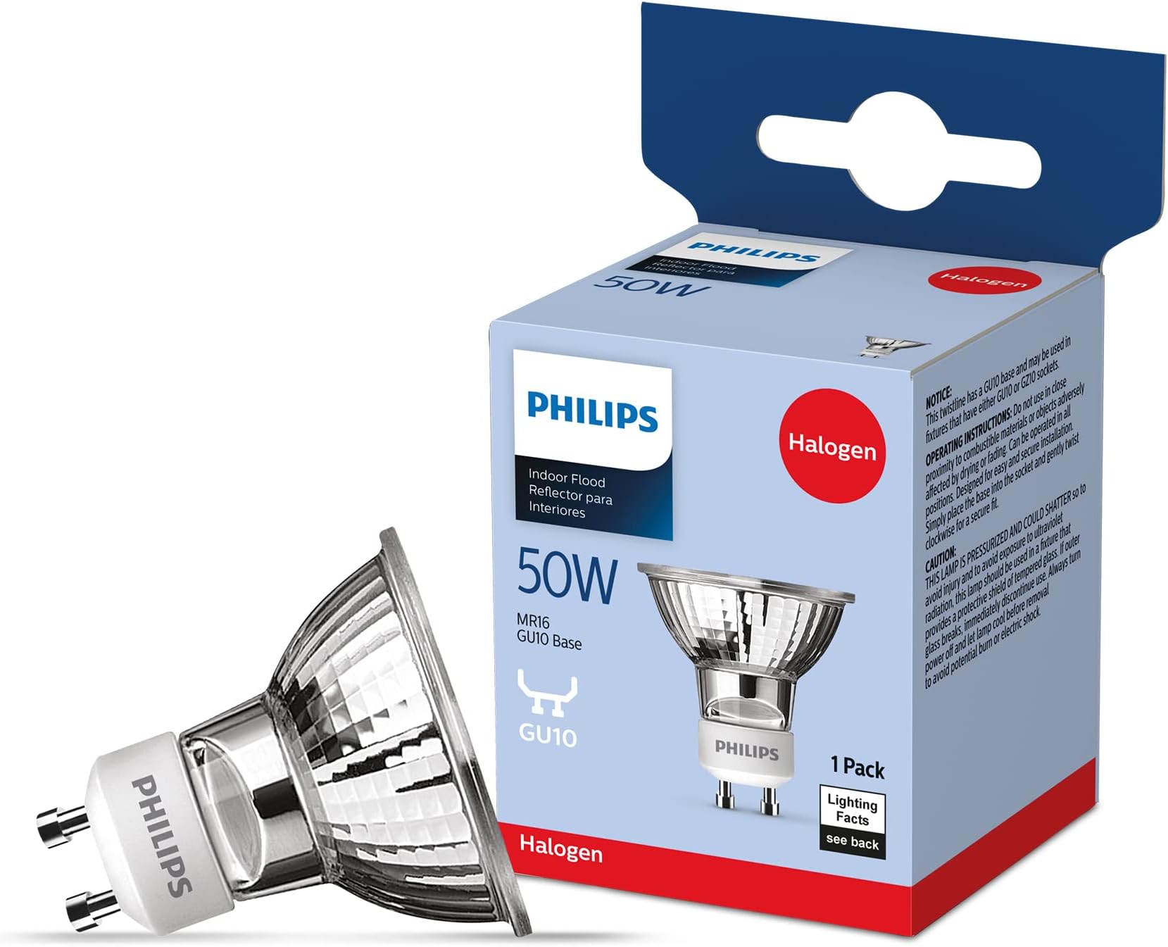 Philips LED 50 Watt MR16 Reflector Light Bulb, GU10 Base 120 Volts, 6 ...