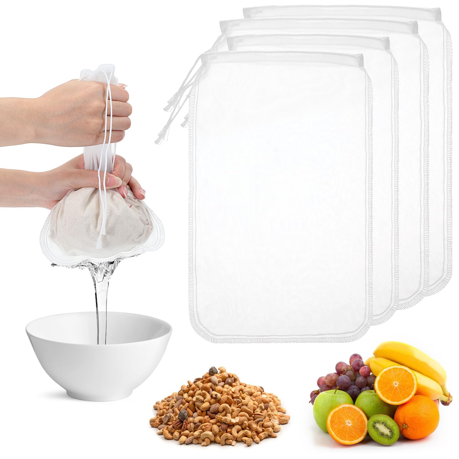 Pack of 4 Nut Milk Bags, Nut Milk Bags, Organic Washable for Juicing ...