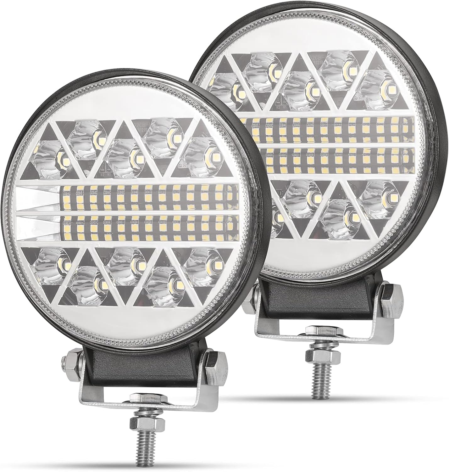 FieryRed Round LED Work Lights - 2Pcs 9000LM LED Pods LED Spot Flood ...