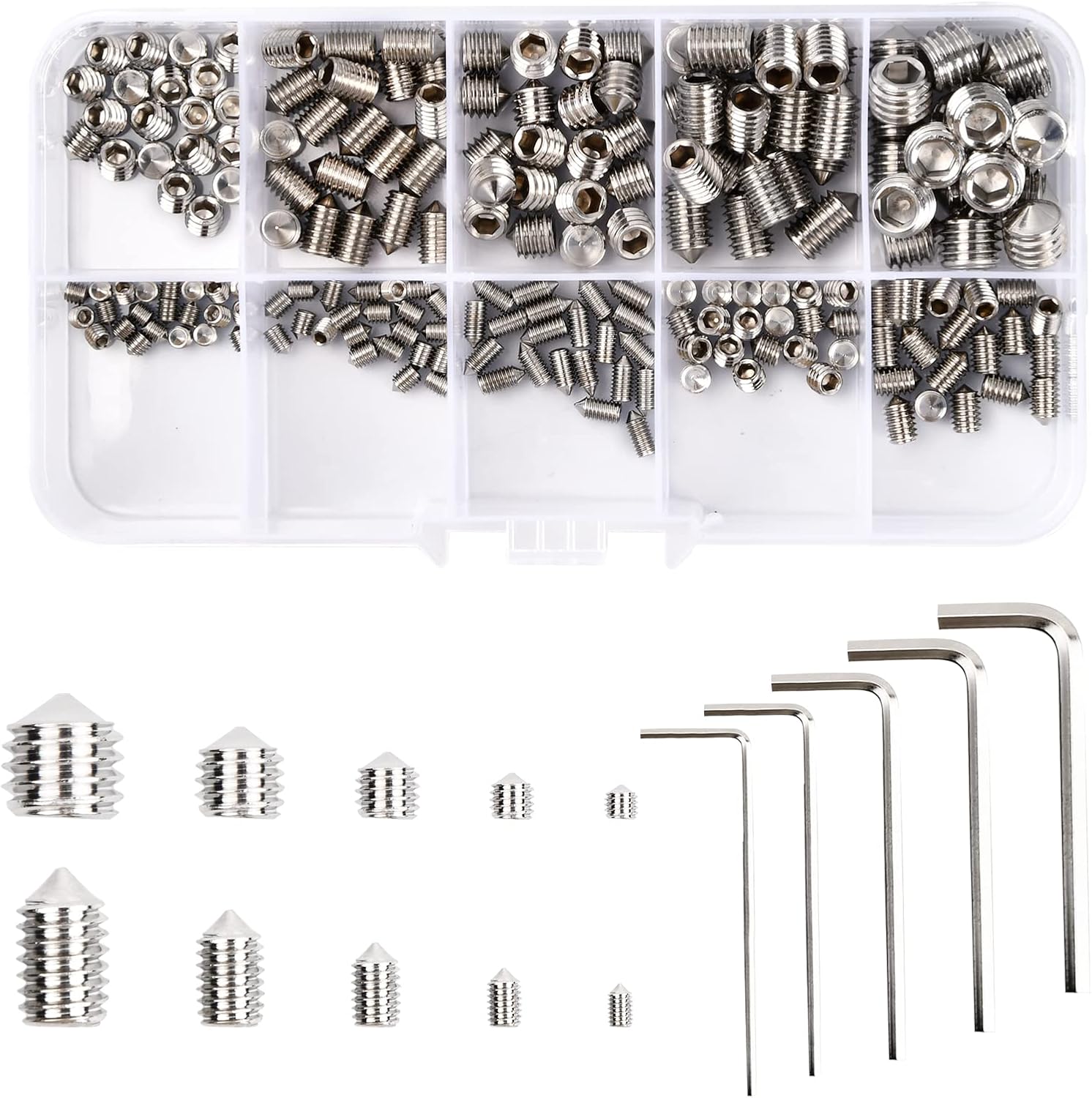 Set of 200 Stainless Steel Grub Screws with Allen Key, M3 M4 M5 M6 M8 ...