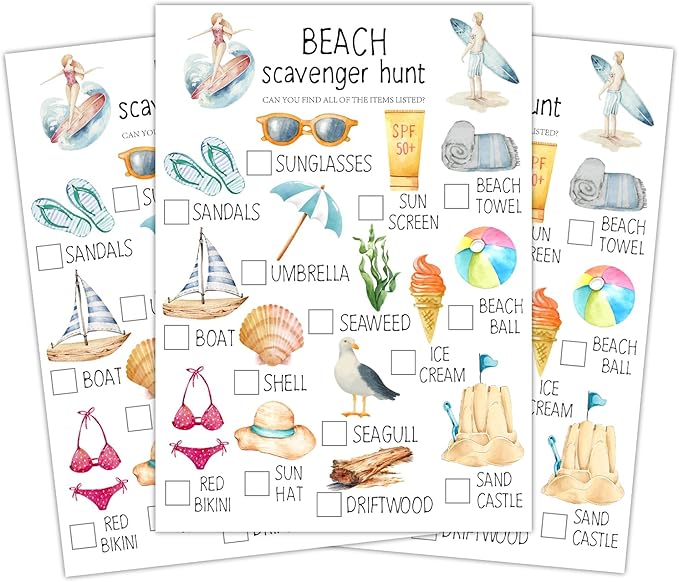 Amazon.com: ltazhyi Beach Scavenger Hunt Cards Set of 30 Pcs, Summer ...