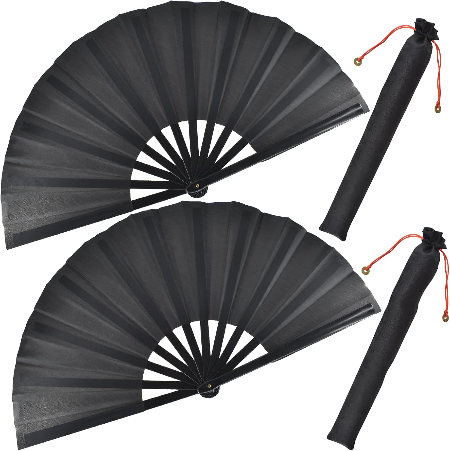 Amazon.com: SHRJ 2pcs Large Black Folding Fans Handheld Nylon Cloth ...