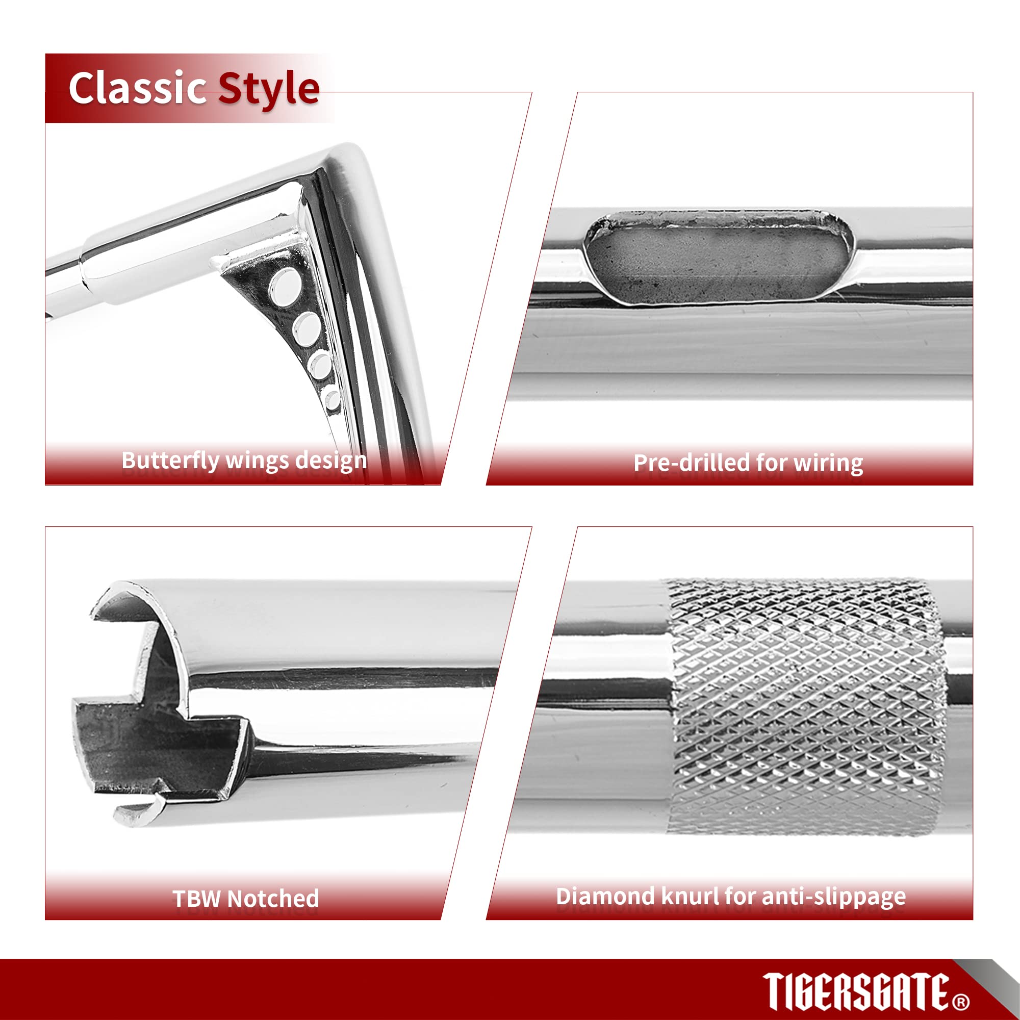 TIGERSGATE 1-1/4" Fat Chrome Rise Ape Hangers Handlebar 12-Inch Z bar ...