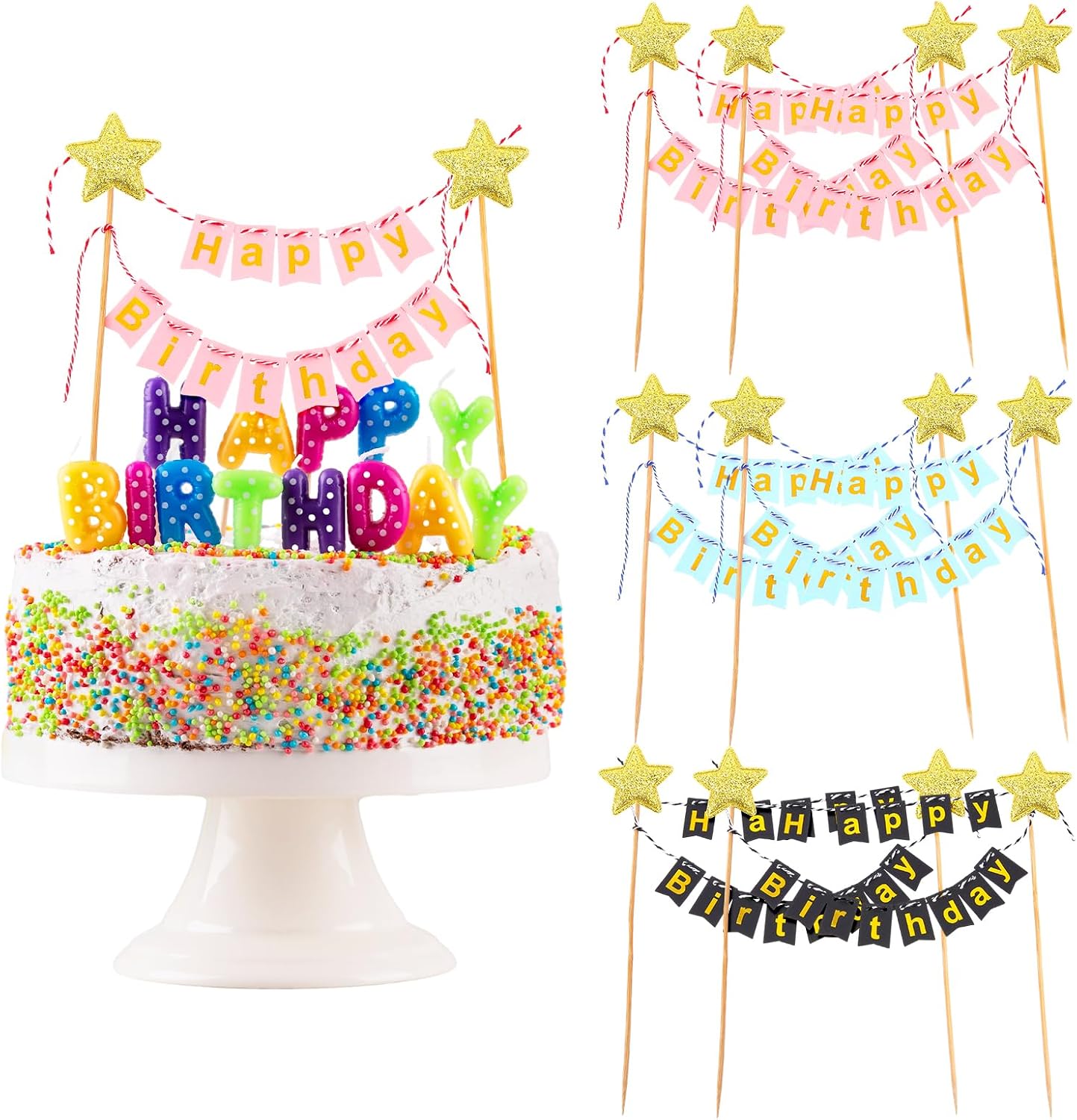 Amazon.com: Amaxiu 6 Sets Happy Birthday Cake Topper, Bunting Banner ...