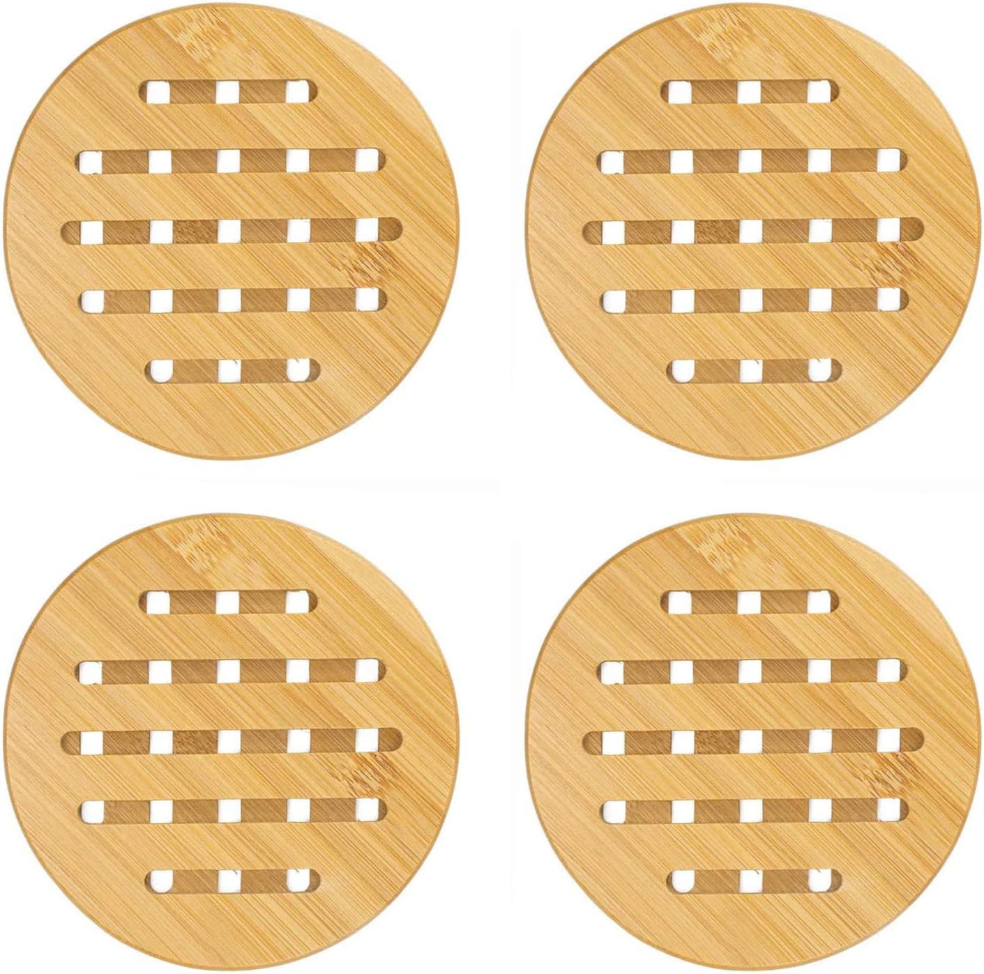 Amazon.com: Set of 4 Heat Resistant Bamboo Trivet, Natural Bamboo ...
