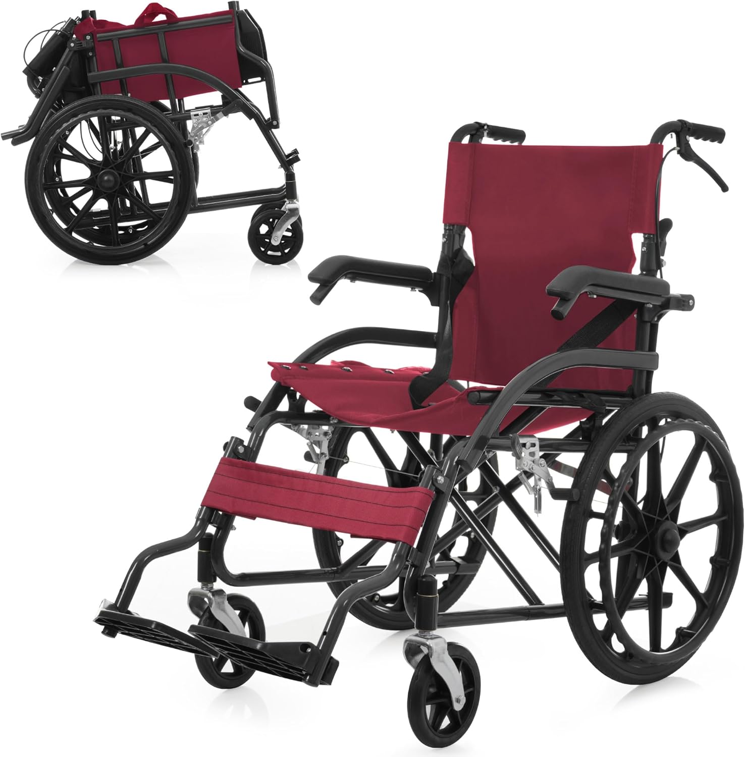 Amazon | OSJ【非課税】車椅子 自走介助兼用 折り畳み 介助ブレーキ付き コンパクト 脚2段階調節可能 持ち上げ式アームレスト付 介助用 キャスター付 収納ポケット付き コンパクト ...