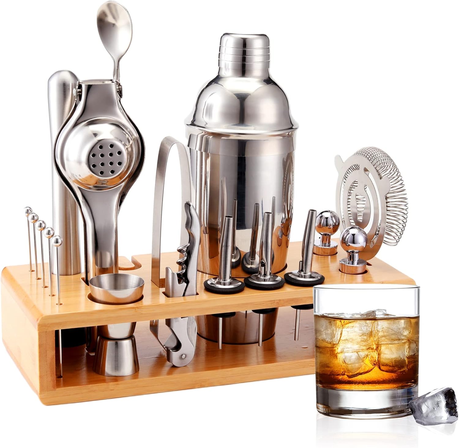 Amazon.com: 20-Piece Cocktail Shaker Bartender Kit with Stand, 25oz ...