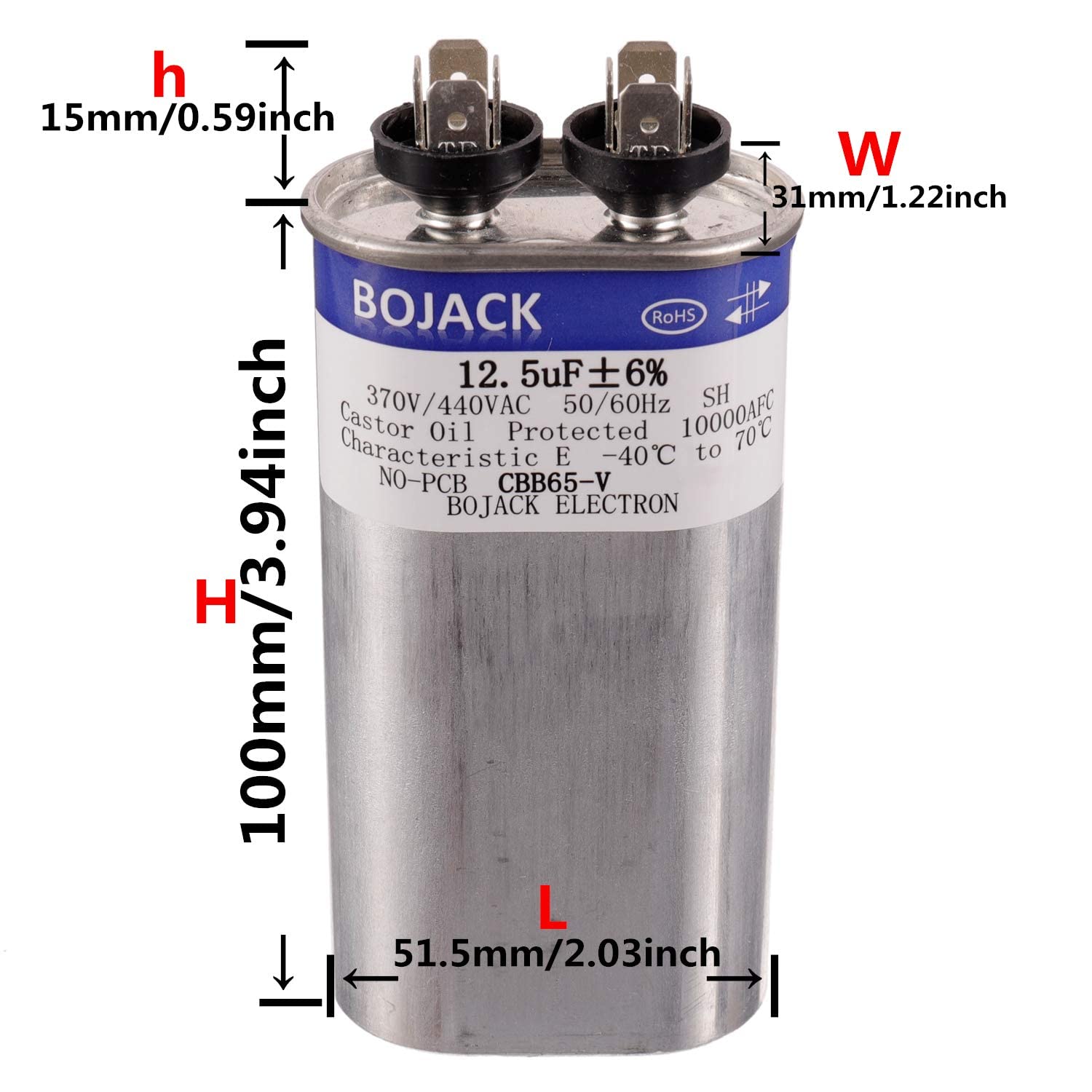 BOJACK 125 uF 6 125 MFD 370 V440 V CBB65 Condensador de arranque ovalado para funcionamiento de ...
