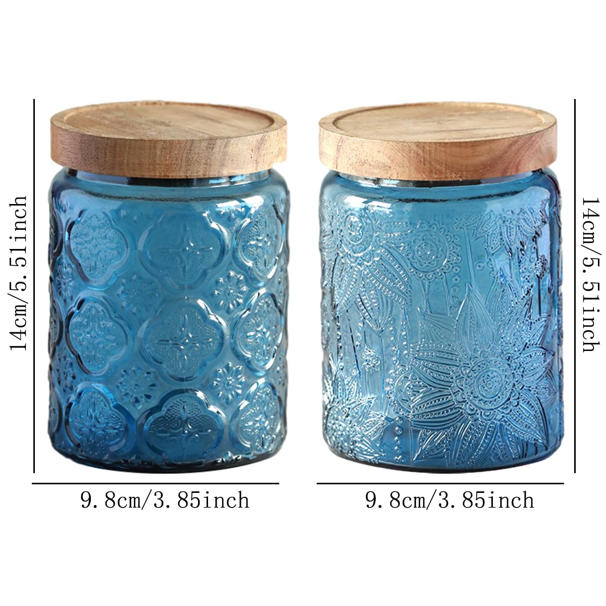 Snapklik.com : ANSQU Set Of 2 Vintage Glass Jars, Blue Glass Storage Jars
