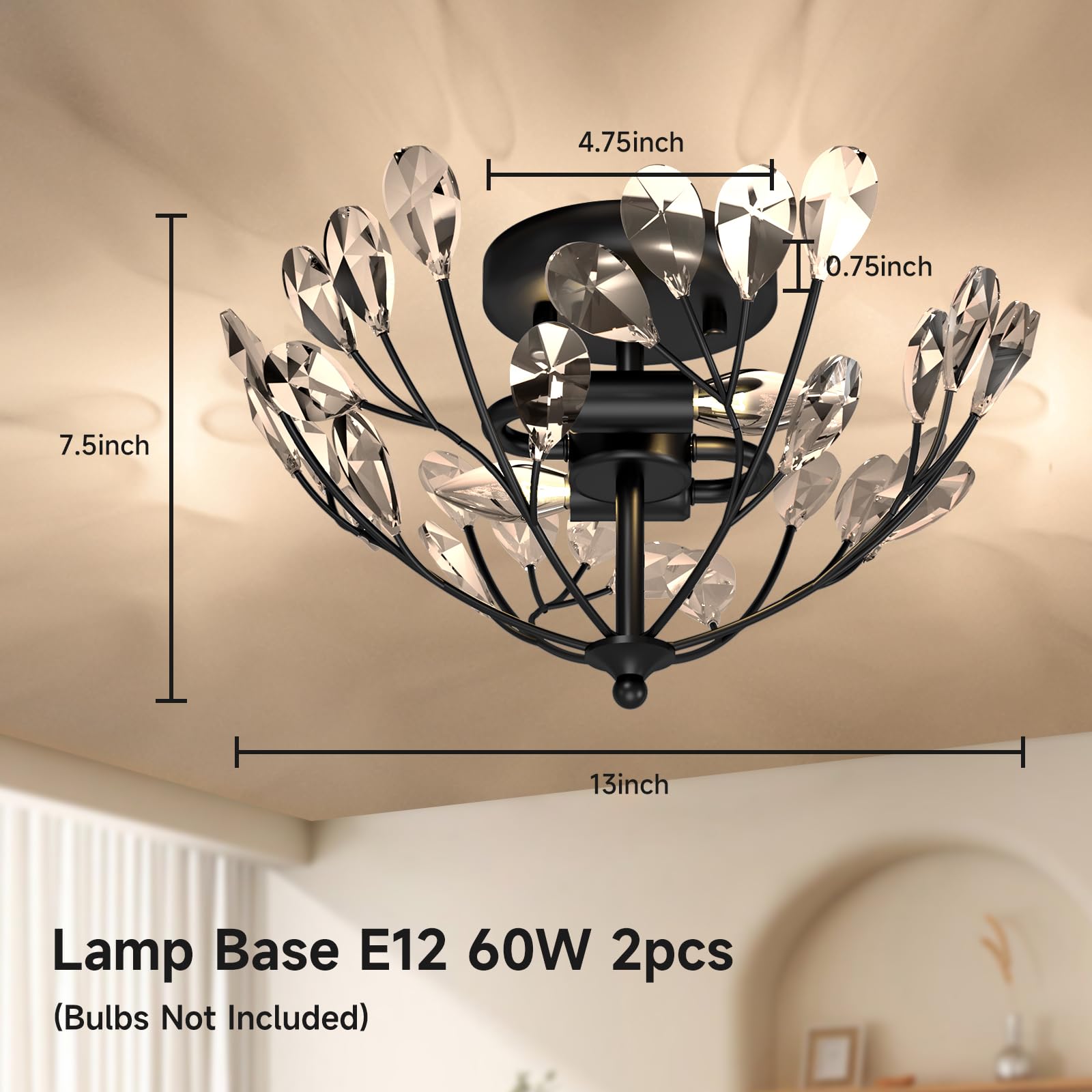 Snapklik.com : Crystal Chandelier, Small Semi Flush Mount Ceiling Light ...
