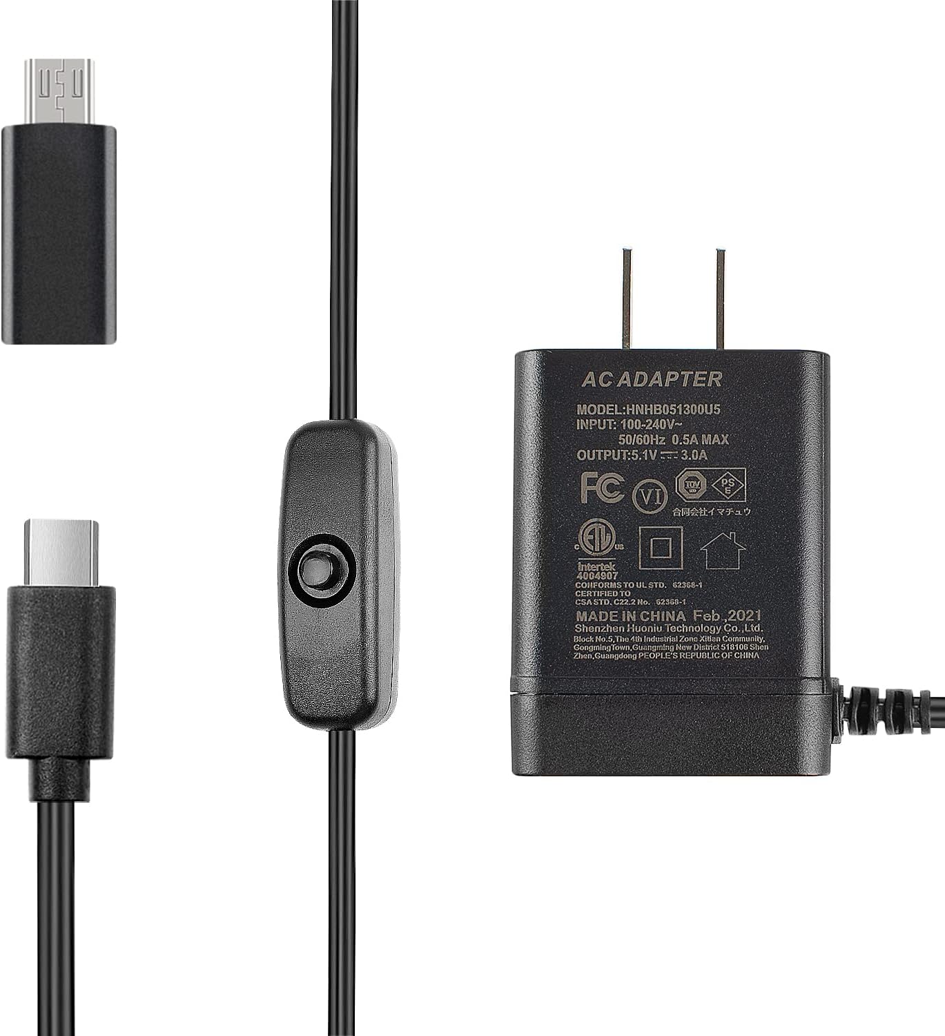 Amazon.com: Smraza 5.1V 3A Power Supply Compatible with Raspberry Pi 4 ...