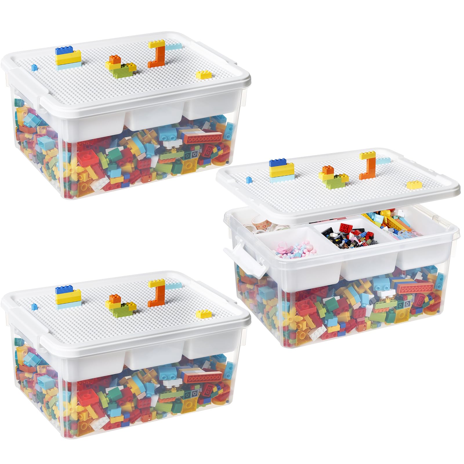 Amazon.com: loobuu Plastic Storage Bins with Lids - 3 Pack Art Craft ...