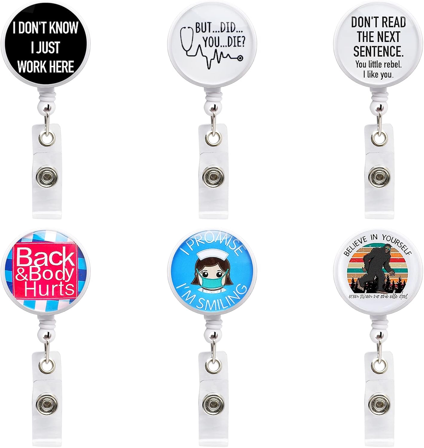 Amazon.com : 6 Pcs Nurse Alligator Clip Badge Reels Retractable Badge ...