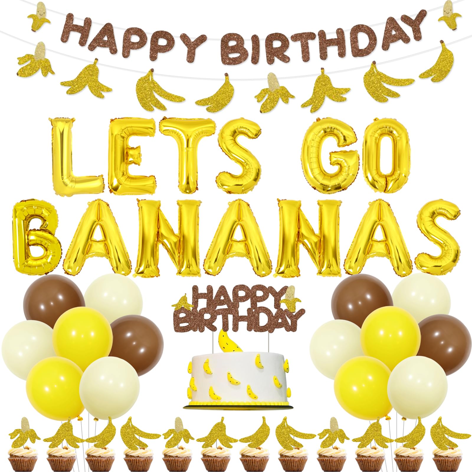 Amazon.com: kreat4joy Banana Birthday Decorations, Lets Go Bananas ...