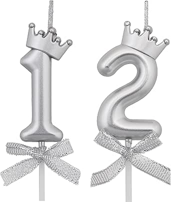 Amazon.com: VSHILI 12 Birthday Candles, 12th Cake Candles, Silver Happy ...