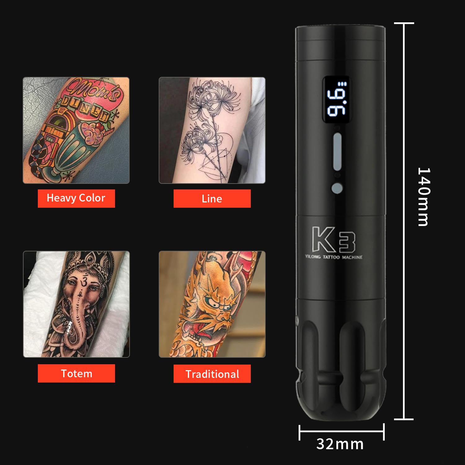 YILONG Rotary Tattoo Pen Machine Wireless Tattoo Machine with 18500mAh ...