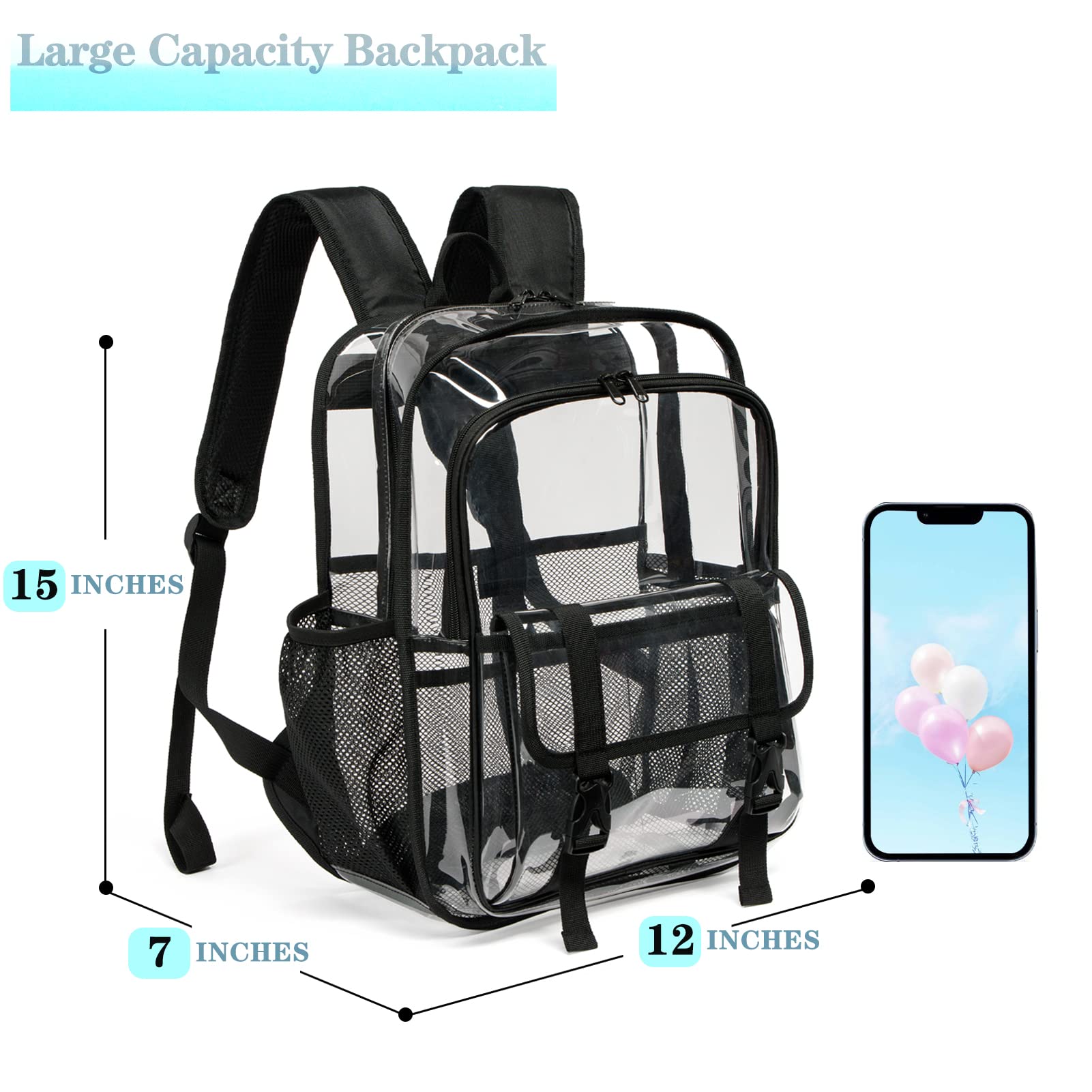 Snapklik.com : KUI WAN Clear Backpack Clear Bag Stadium Approved Heavy Duty See Through Backpack ...