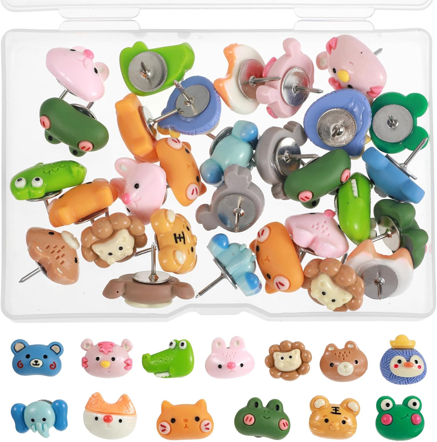 30 Pcs Fun Animals Push Pins, 15 Pattern Cute Push Pins for Cork Board ...