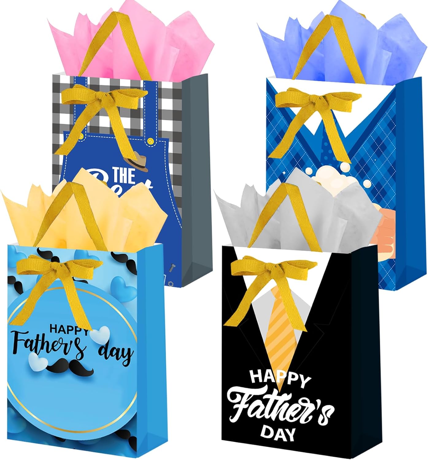 Amazon.com: delaimastor 4 Pack Large Father's Day Gift Bag with Tissue ...