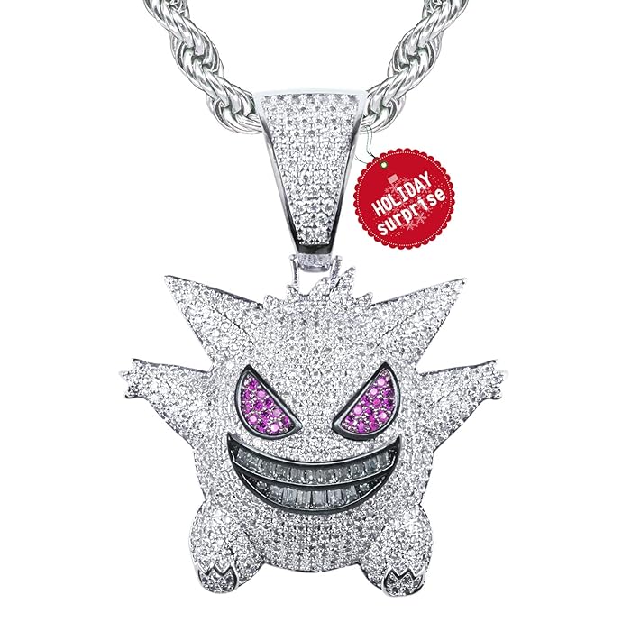 Buy Diamond Chain Gengar Chain Pokemon Necklace White Gold Plated with ...