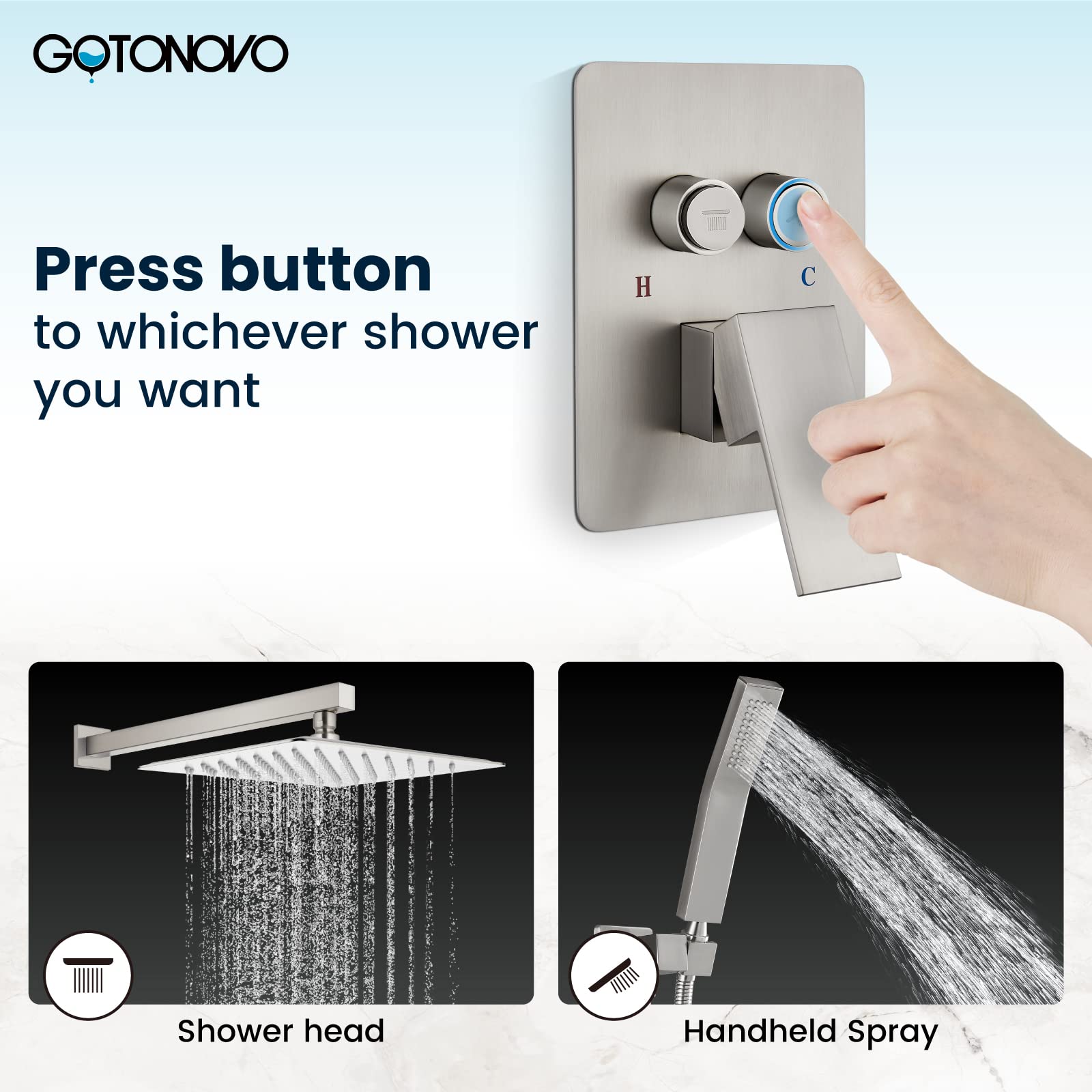 Snapklik.com : Gotonovo Shower Faucet Set Push Button Diverter Rainfall Shower Head And Handheld ...