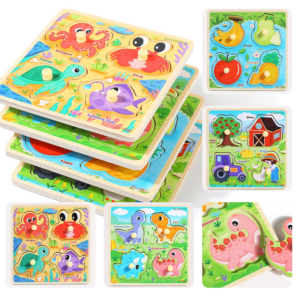 Toddler Puzzle Wooden S (6-Pack) - Animals, Fruits & More For Ages 2-4 ...