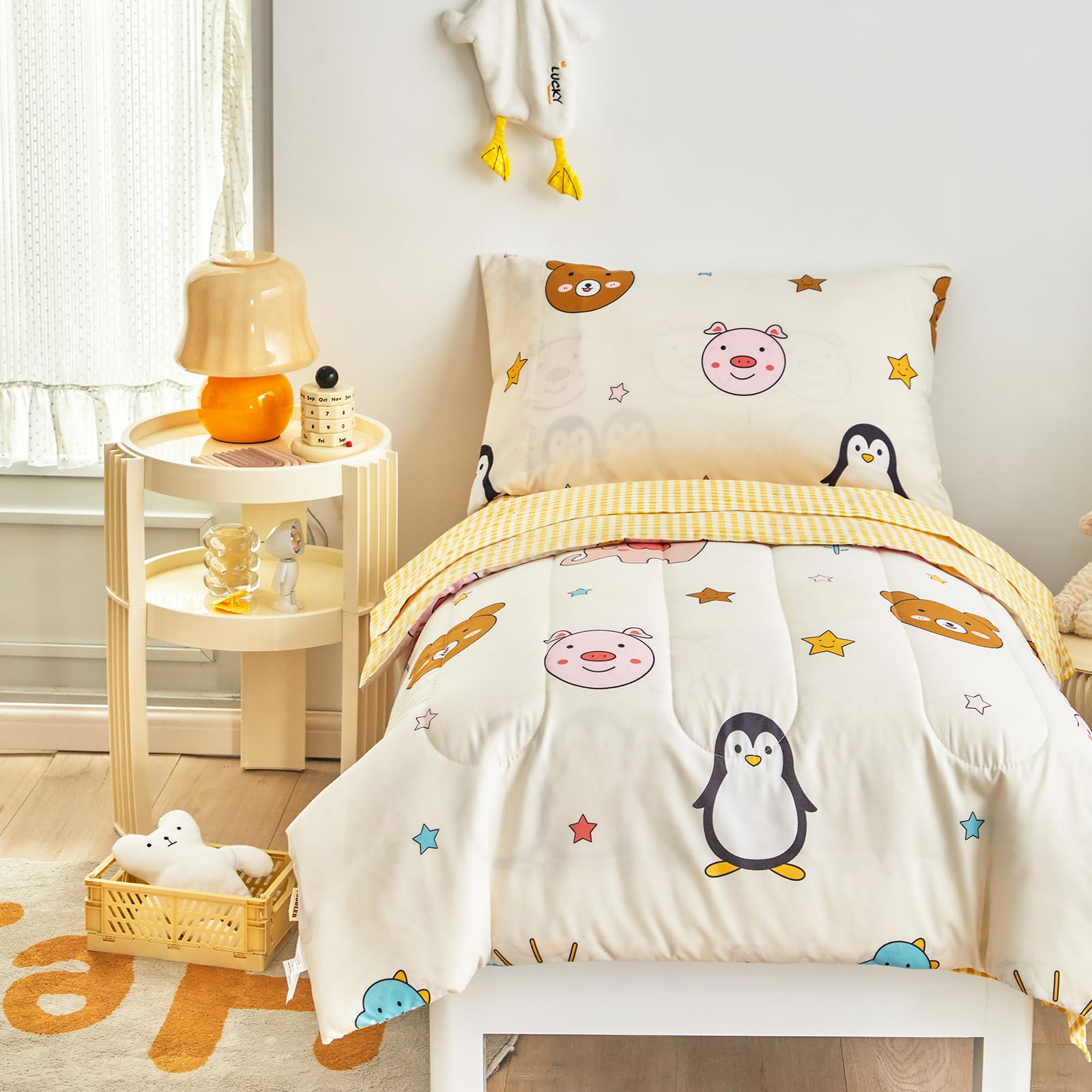 Amazon.com : Flysheep 4 Piece Colorful Beige Toddler Bedding Set Happy ...