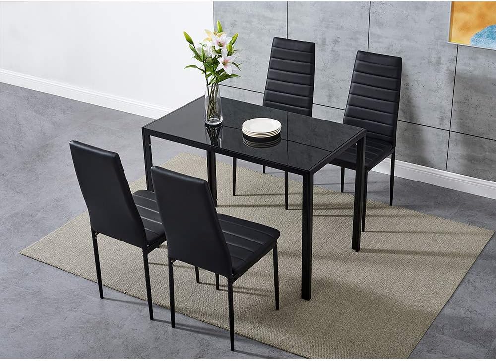 HOMCOM 5-Piece Kitchen Dining Table Set with 4 Faux Leather Metal Frame ...