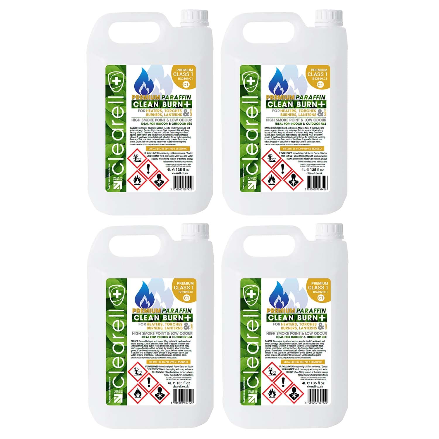 Clearell 16L | Pack of 4 x 4L | CLEAN BURN Premium Paraffin Class 1 ...
