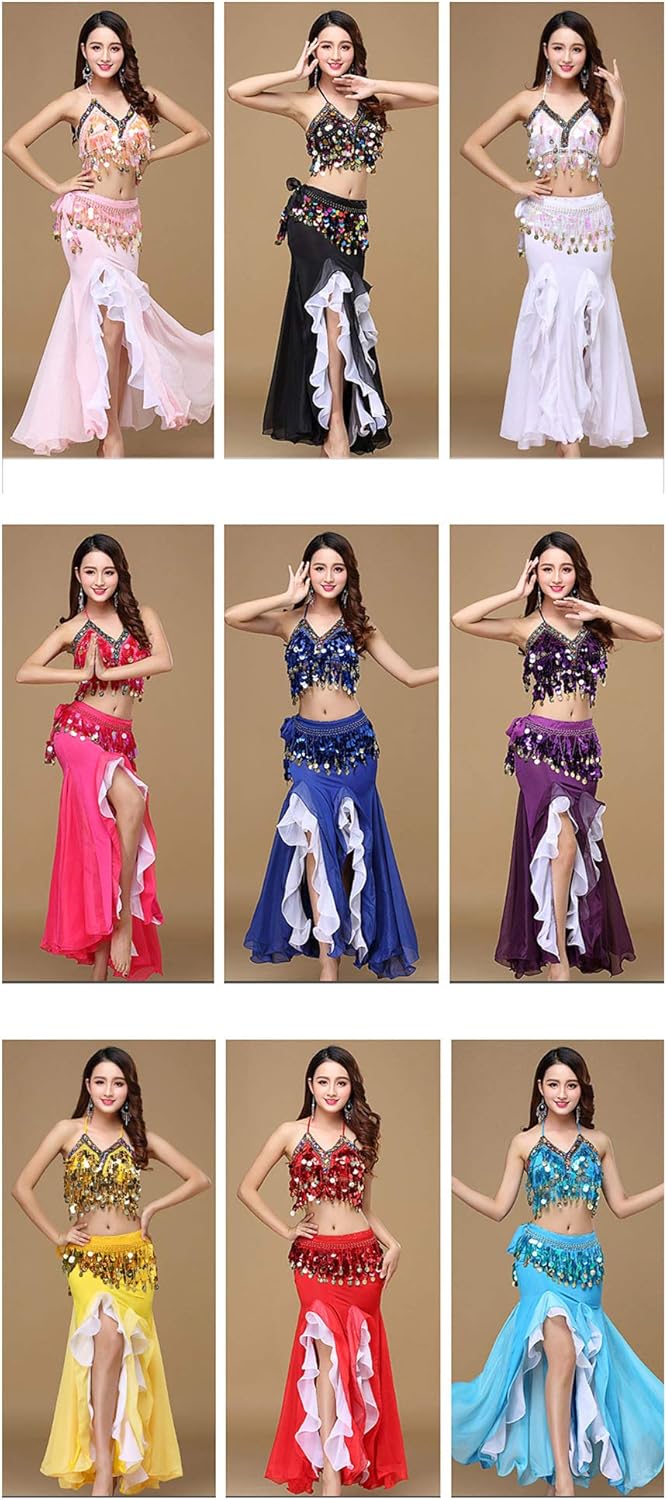 Women's Belly Dance Dress Belly Crop Top Bra Top and Belt Chiffon ...