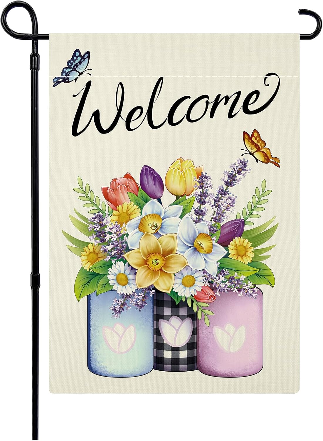 Amazon.com : Spring Garden Flag 12x18 Inch Double Sided, Welcome Floral ...