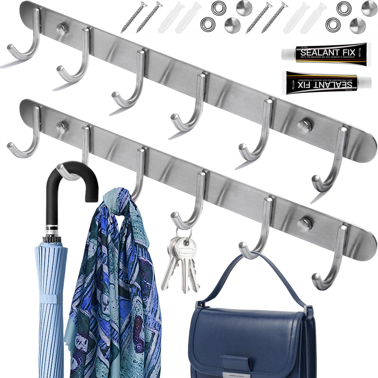 SAYONEYES - Perchero de pared - Perchero de acero inoxidable de 17 ...