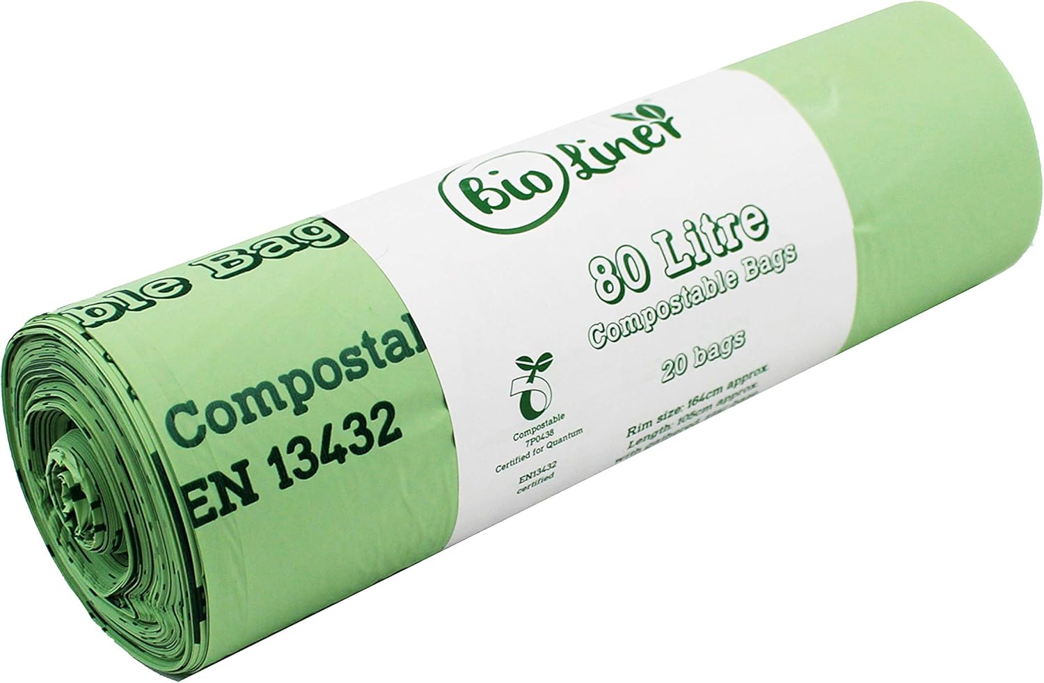 20 x 80L BioLiner Compostable Bags for Swing Bins & Dustbins (1 roll) Food Waste Bin Liners - EN ...