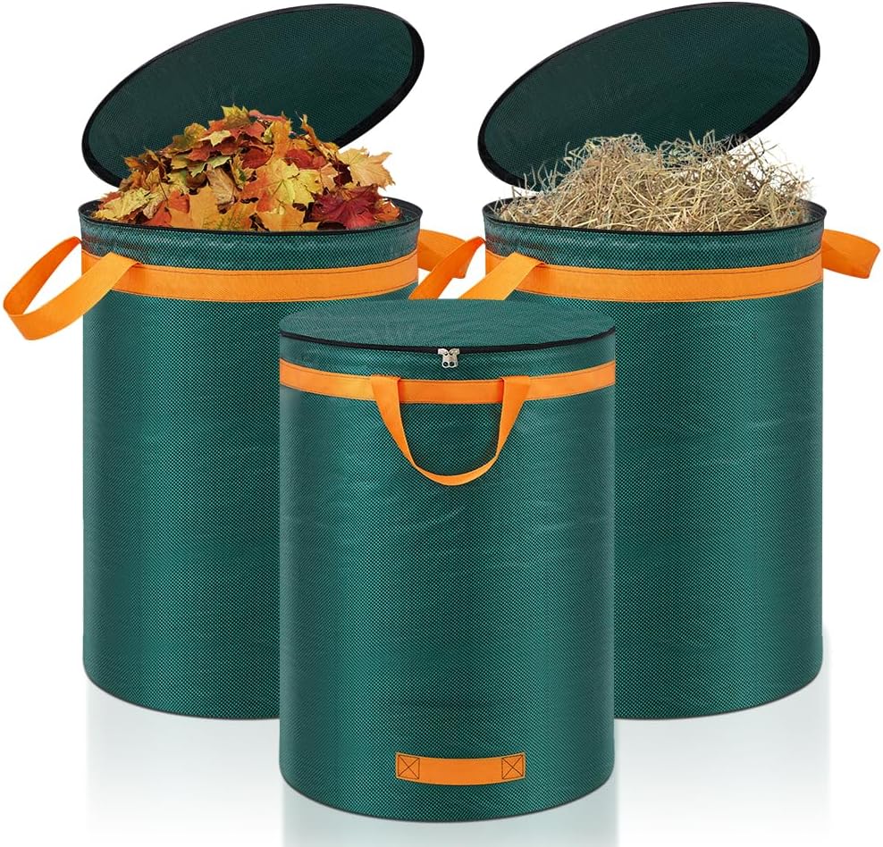 Garden Waste Bags 200L with Lid - 2x Heavy Duty Garden Sacks with 4 ...