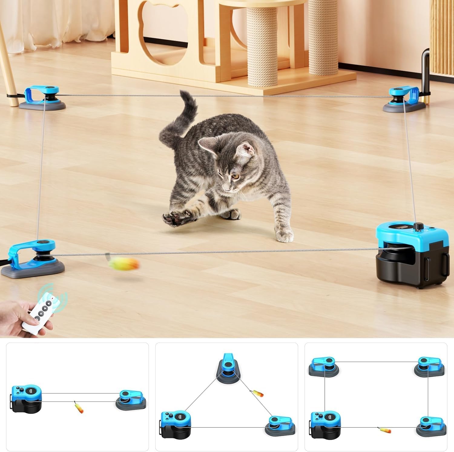 OneAmg Automatic Cat Toy with 3 Anchors - Interactive Shape-Chasing ...
