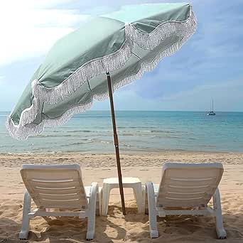 Amazon.com : 6.5ft Hawaiian Beach Umbrella with Fringe Parasol ...