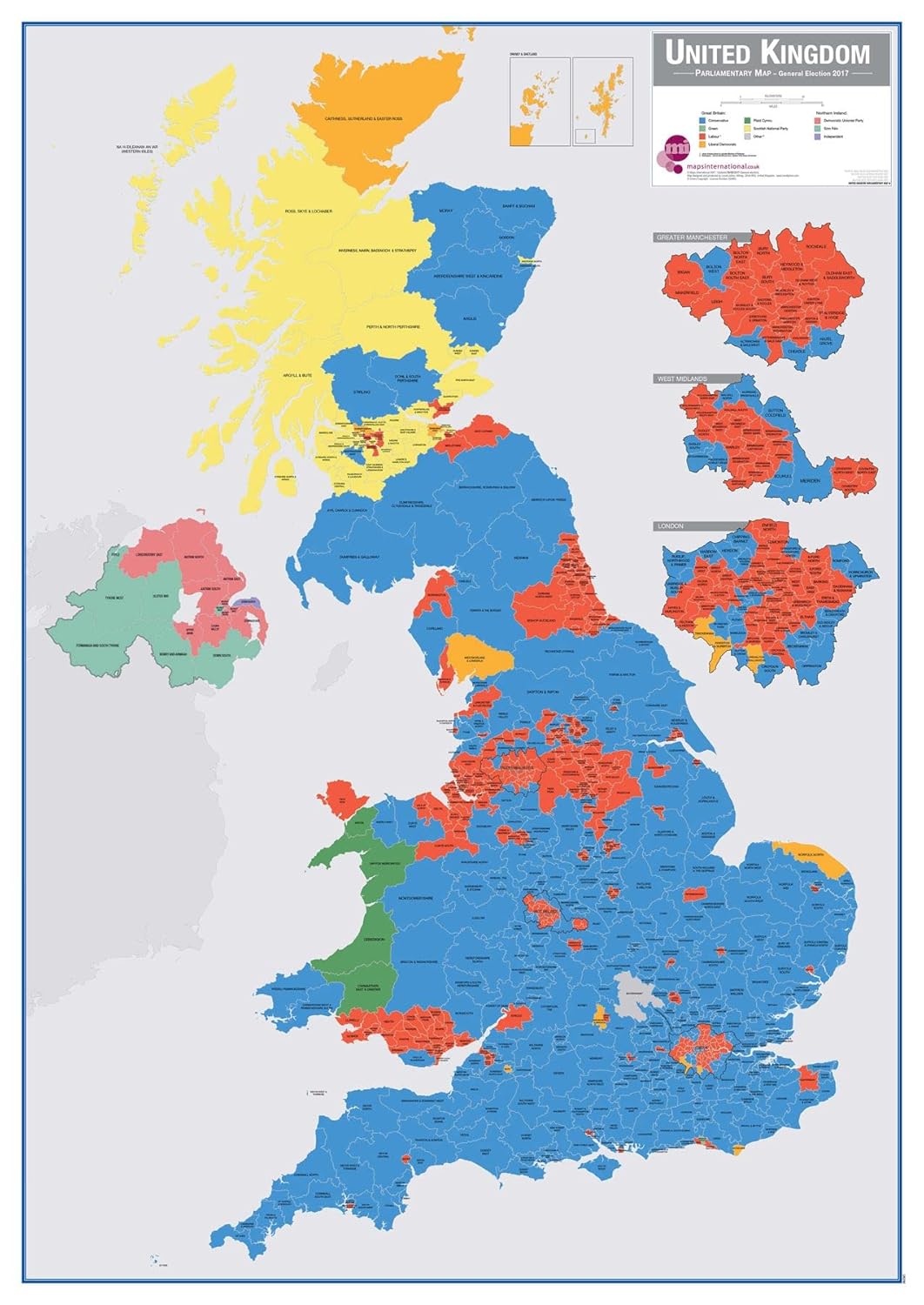 Large UK Parliamentary Constituency Boundary Wall Map (December 2019 ...
