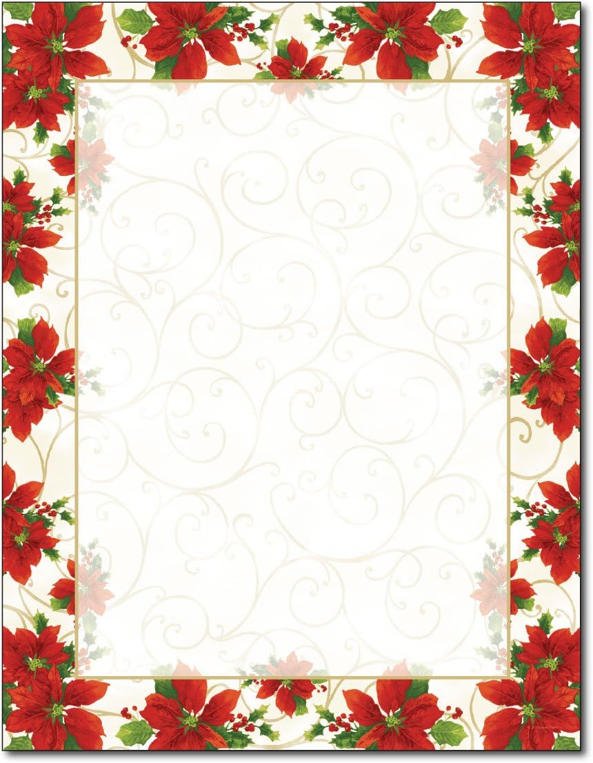 Amazon.com : Poinsettia Swirl Holiday Stationery - 80 Sheets : Office ...