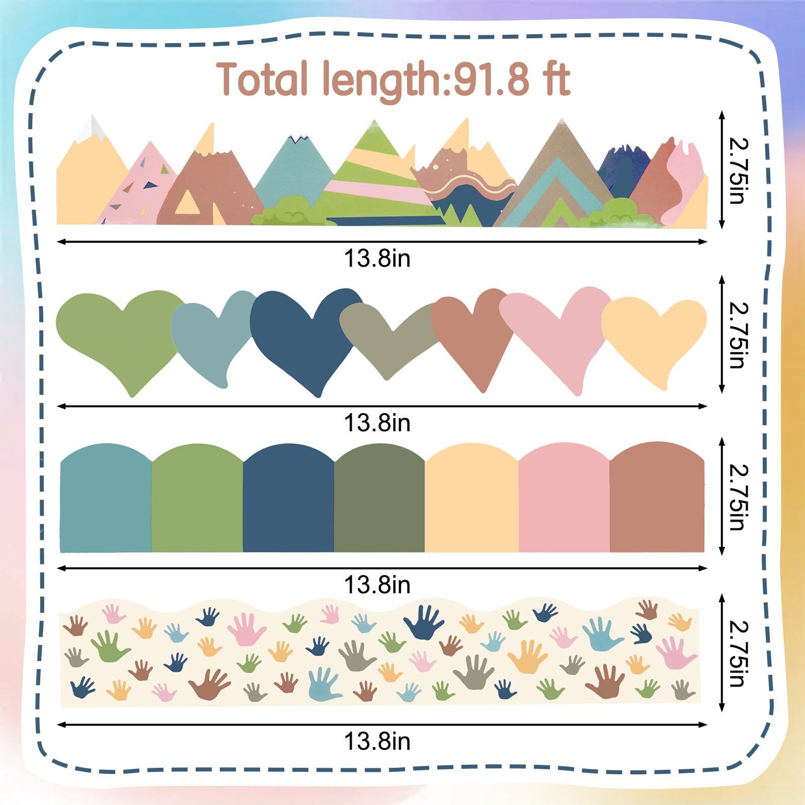 Snapklik.com : WEDTYGH 91.8ft Boho Bulletin Board Borders Self-Adhesive ...