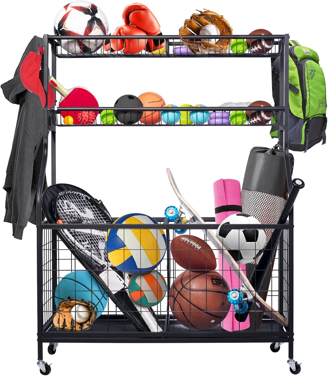 Amazon.com: Garage Sports Equipment Organizer, Sports Ball Storage Rack ...