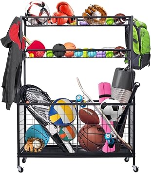 Amazon.com: Garage Sports Equipment Organizer, Sports Ball Storage Rack ...
