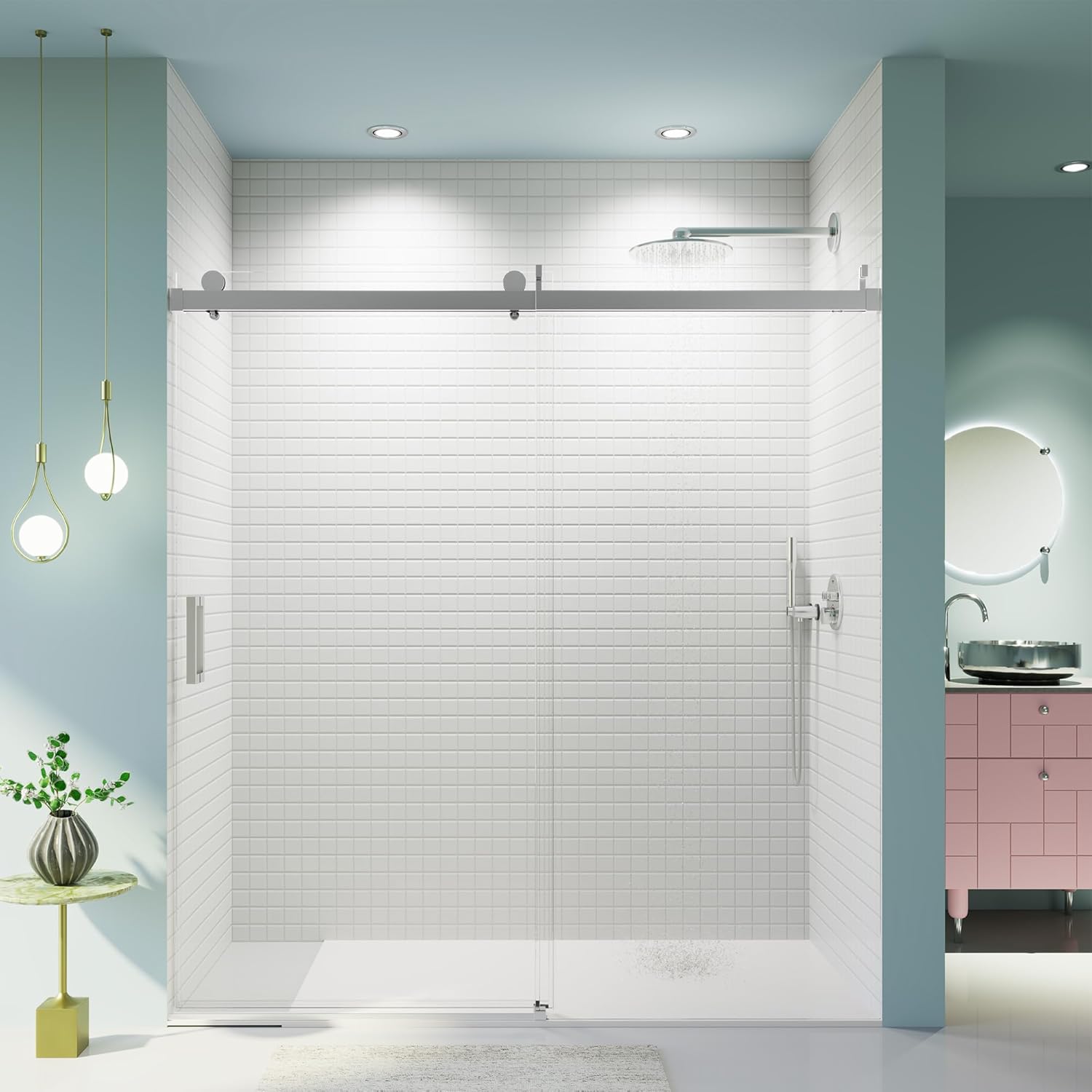 68-72" W x 76" H Frameless Single Sliding Soft-Close Shower Doors with ...
