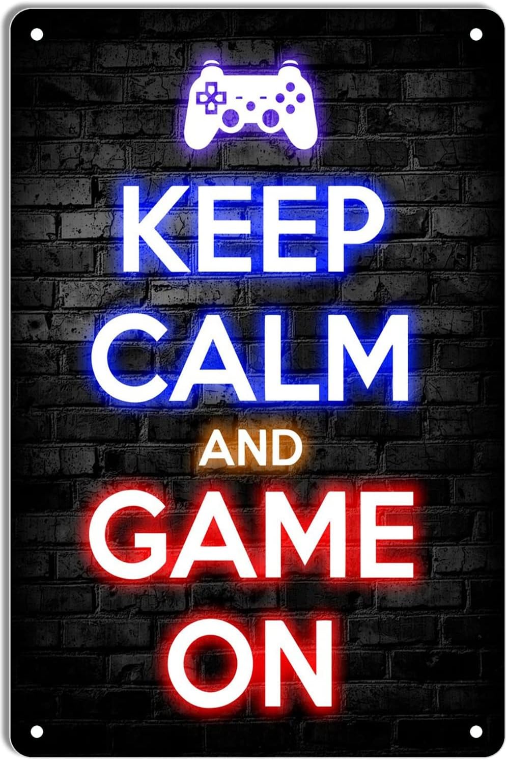 Amazon.com: QIRIUS Metal Tin Sign Keep calm and game on Poster Wall ...