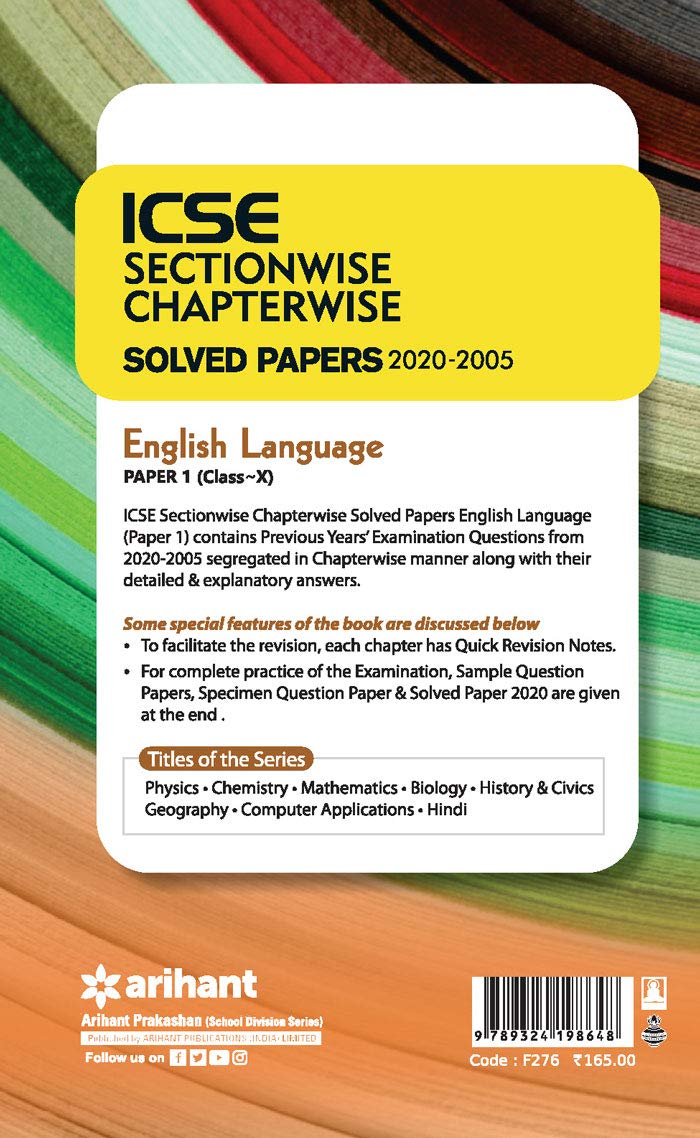 Buy ICSE Chapterwise Topicwise Solved Papers English Language Paper 1 Class 10 for 2021 Exam ...