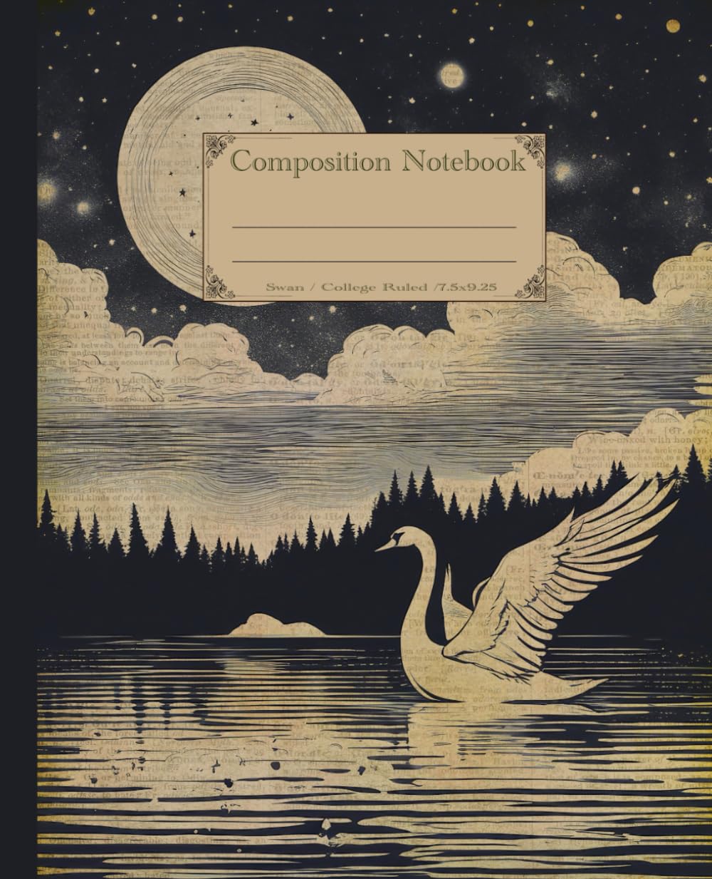 Composition Notebook. Swan: Cute elegant mythical bird journal. Vintage ...