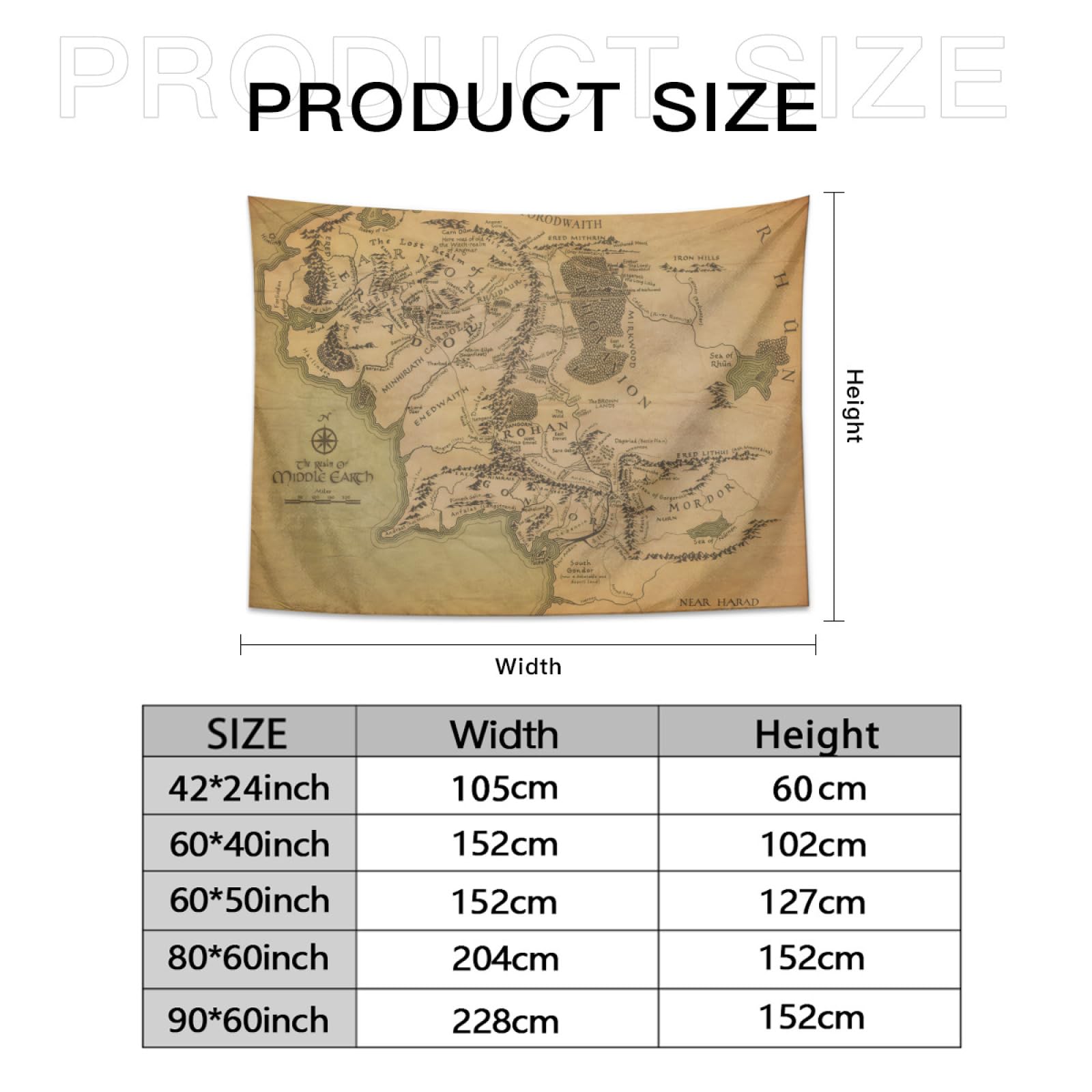 Snapklik.com : Vintage Map Of Middle Earth Tapestry Re-tro Middle Earth ...