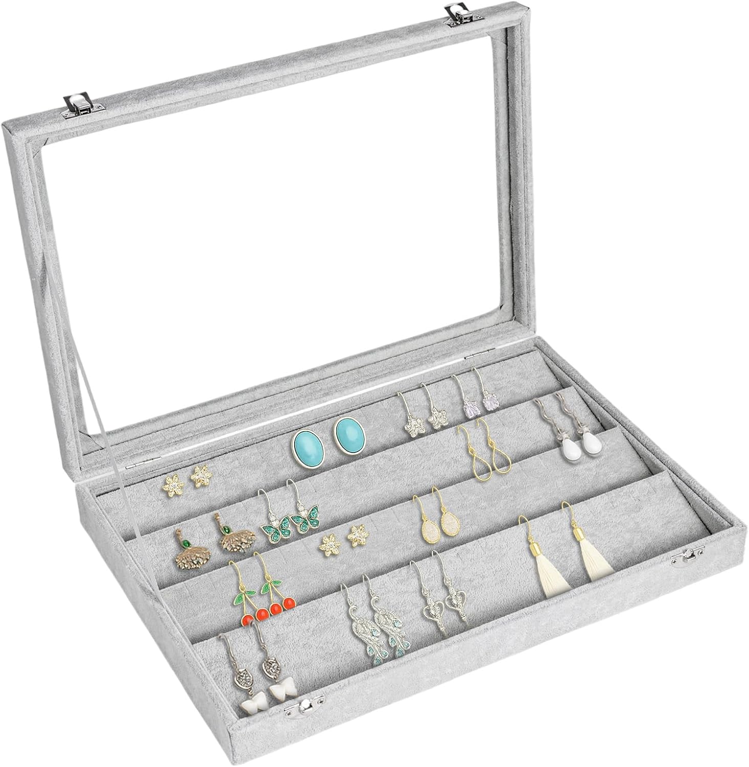 Earrings Organiser, Velvet Clear Lid Earring Holder & 40 Pairs Earrings ...