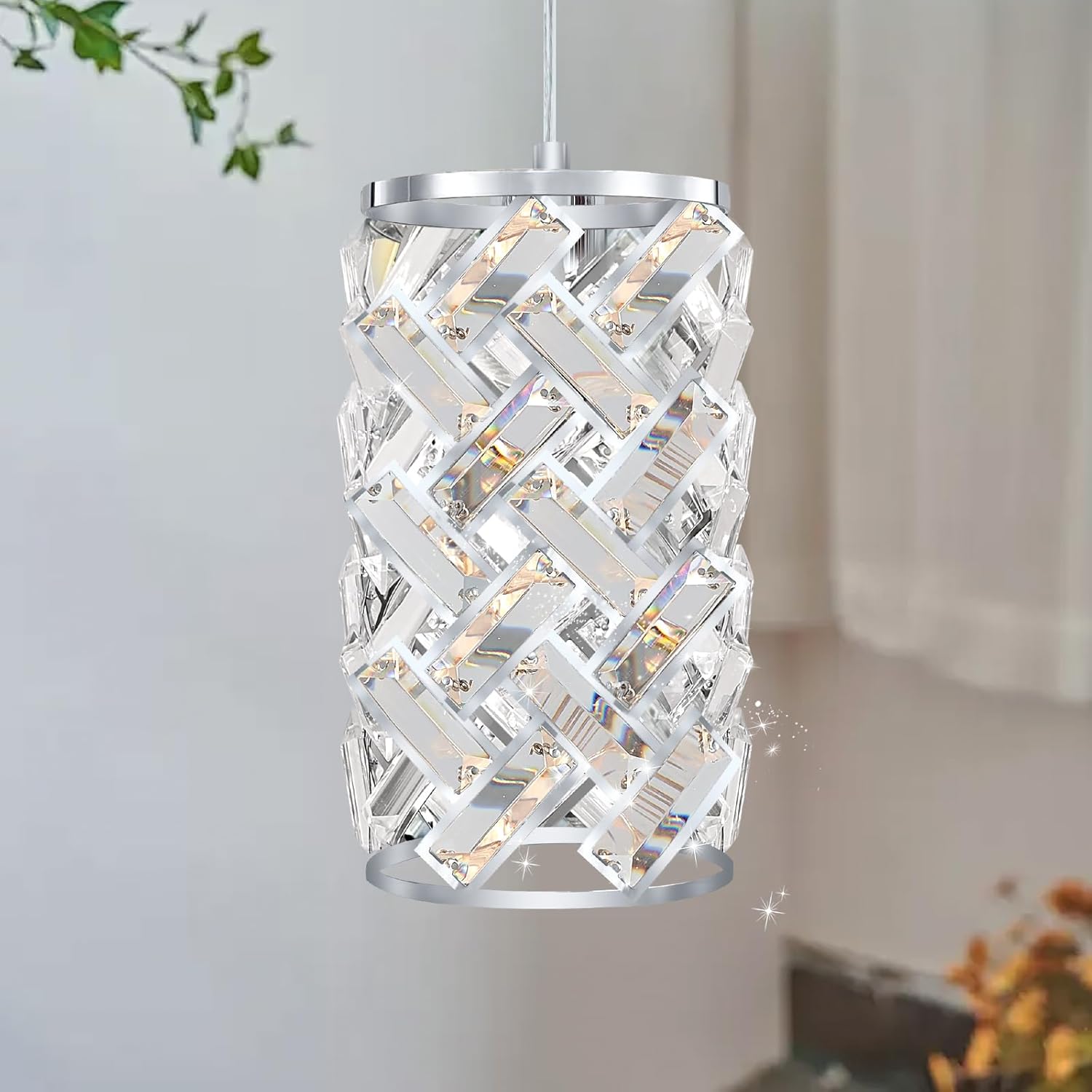 Modern Chrome Pendant Lighting, Mini Crystal Chandelier, Adjustable ...