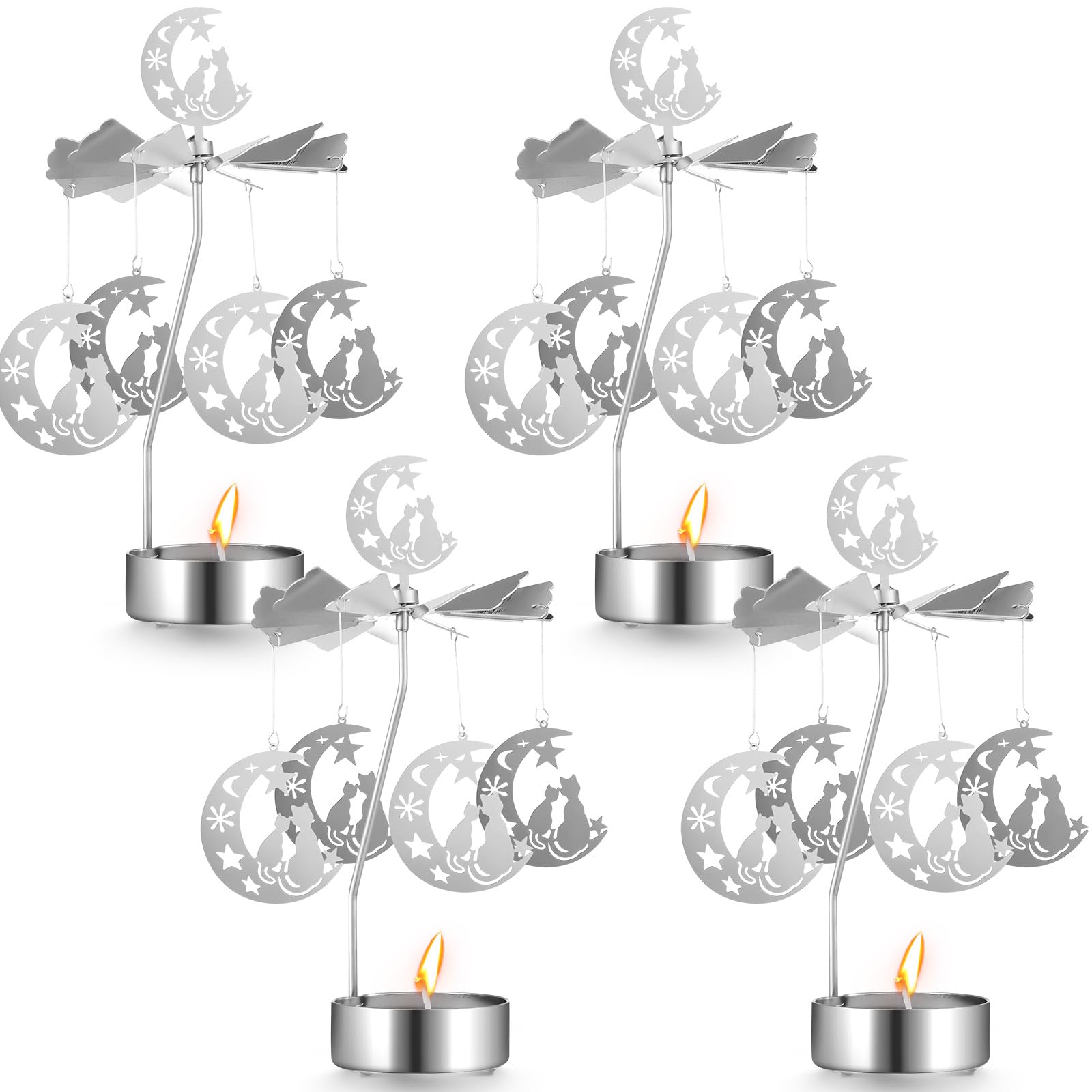 Amazon.com: Layhit 4 Pcs Christmas Rotary Candle Holder Moon and cat ...