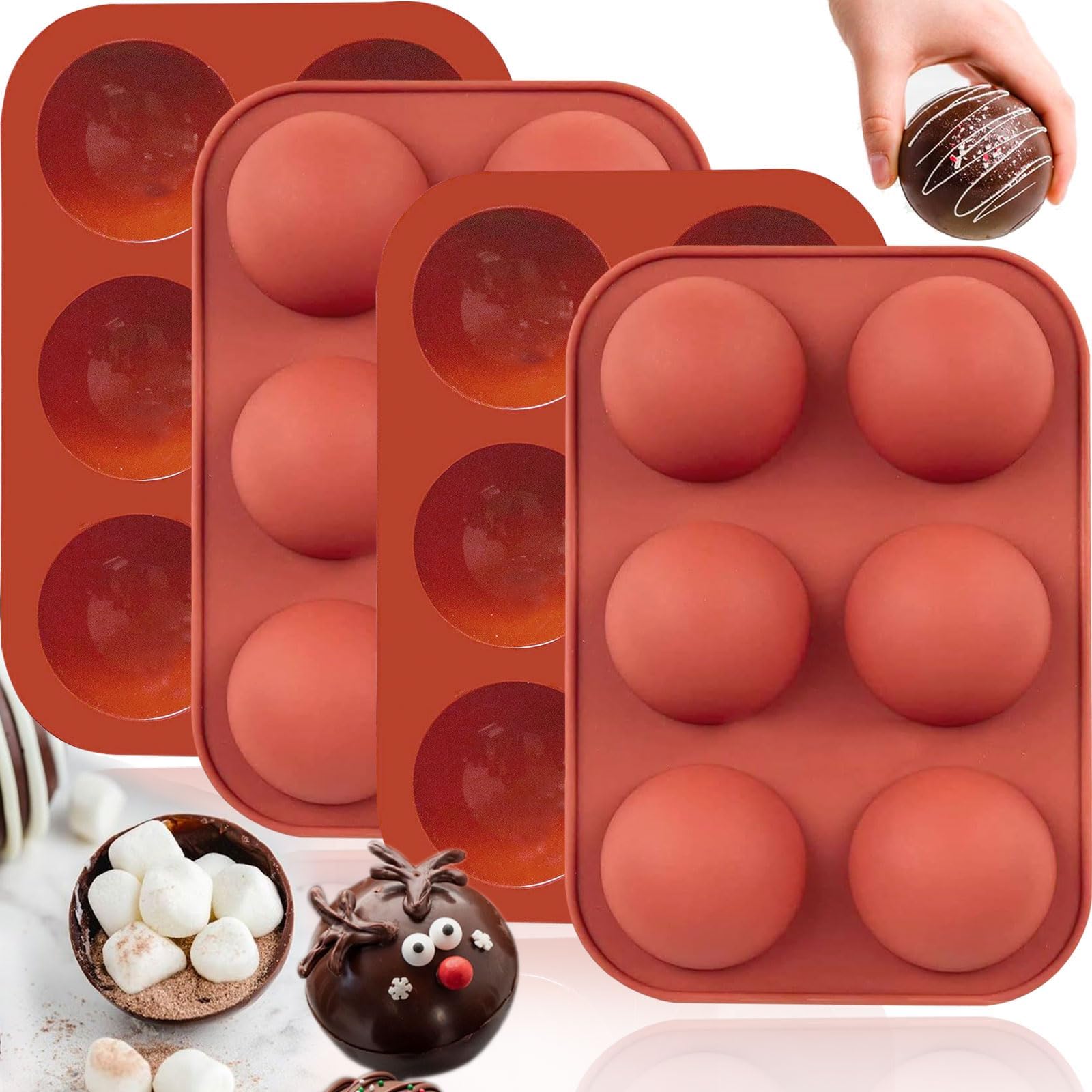 Amazon.com: Hot Chocolate Cocoa Bomb Molds Silicone 2 Inch 4 Pack, Semi ...